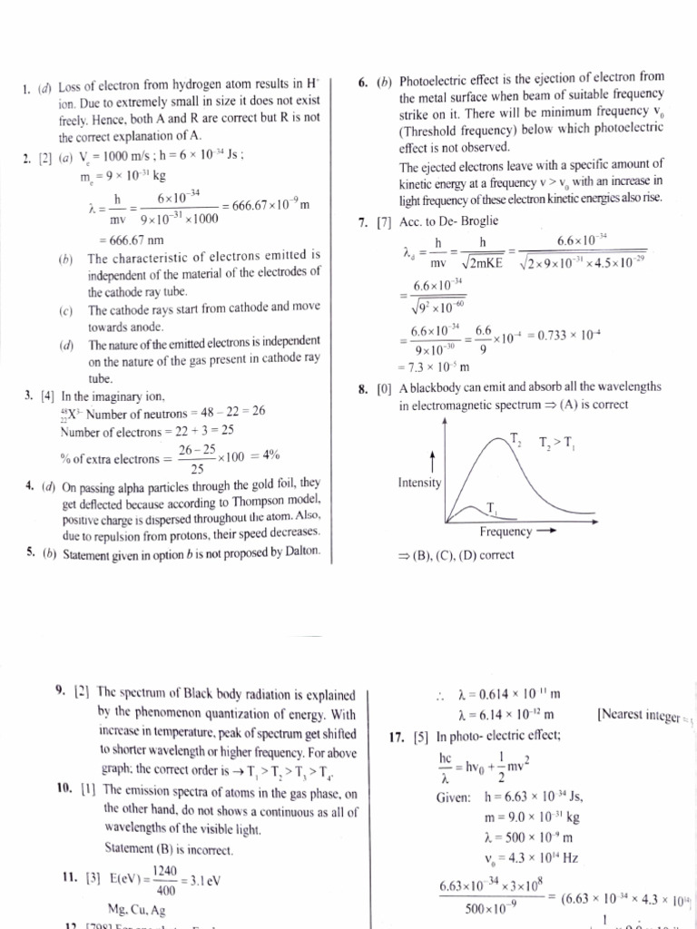 Structure of Atom Solution Paper | PDF | Electron | Photoelectric Effect