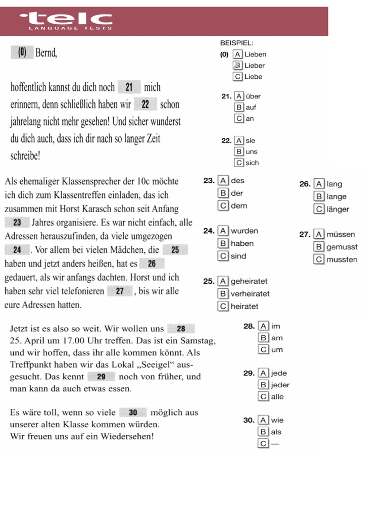 Sprachbaustein B1. | PDF