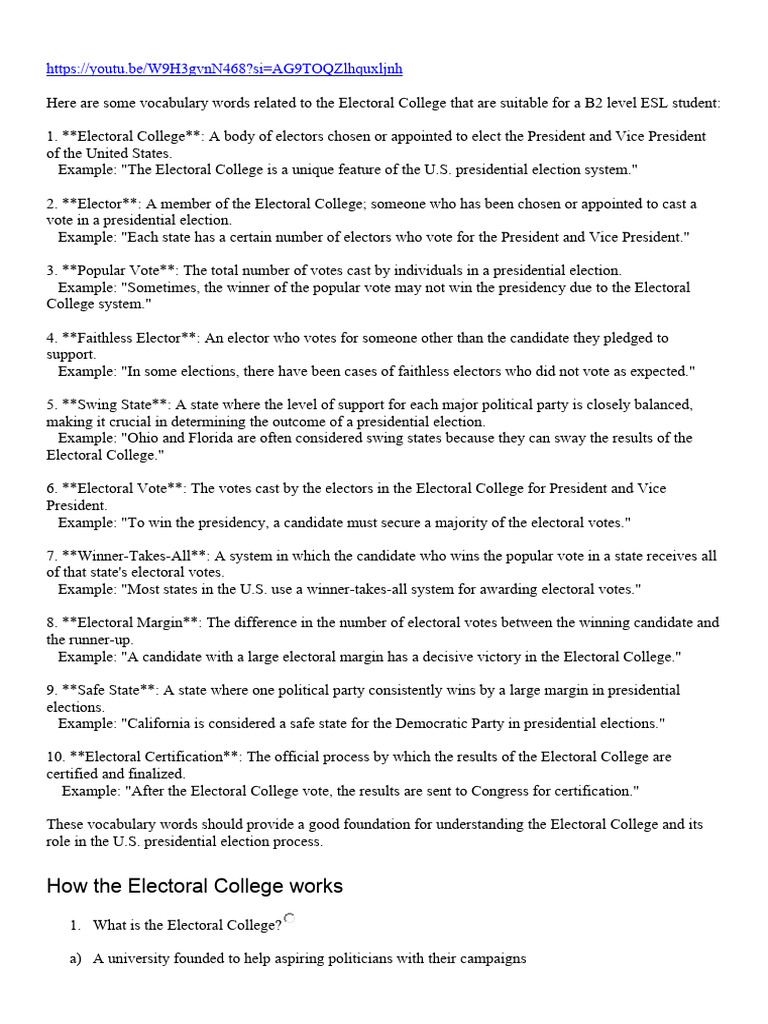 How The Electoral College Works | PDF | United States Presidential ...