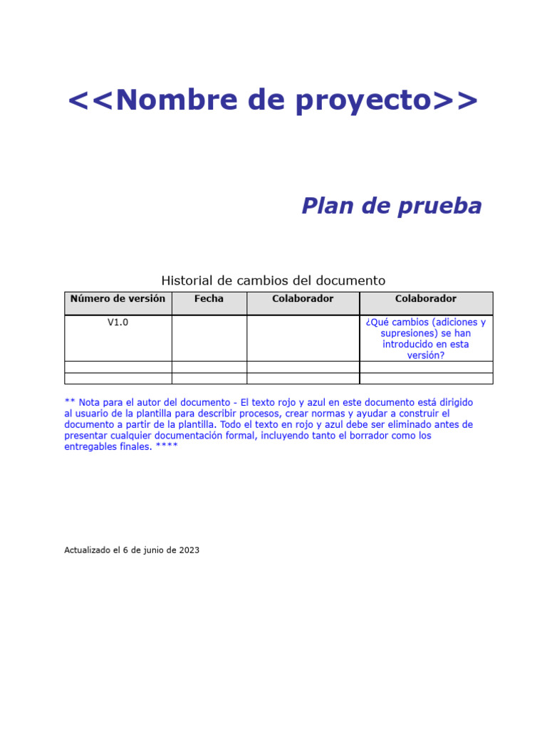Plan de Pruebas - Ejemplo | PDF | Pruebas de software | Software