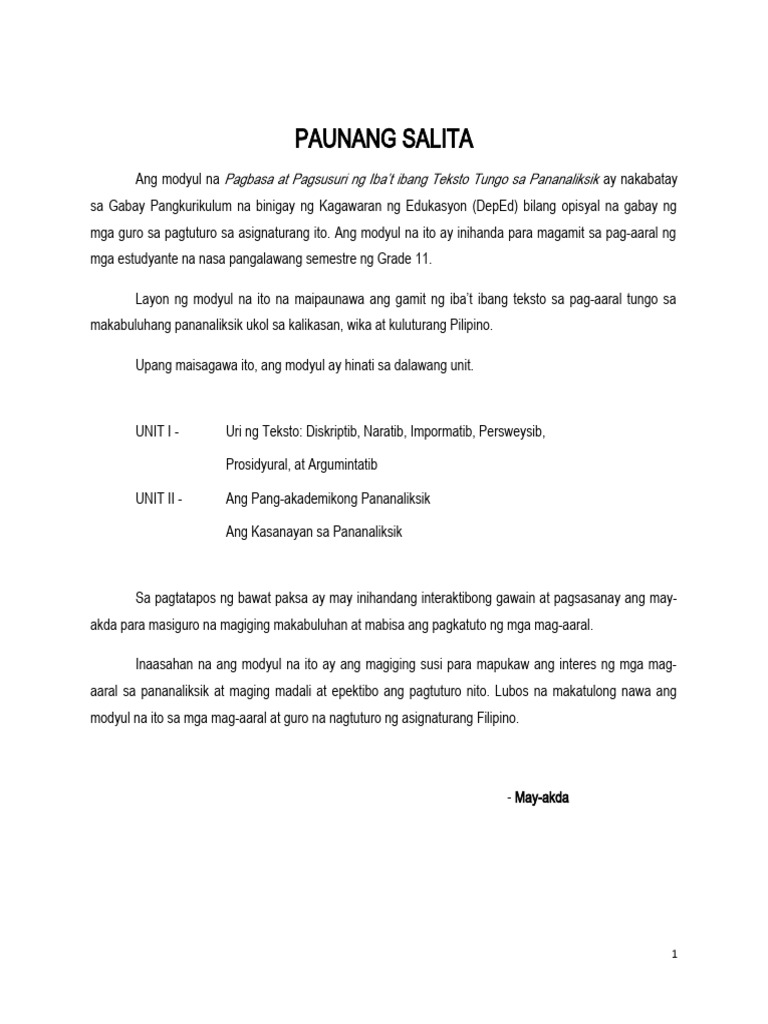 Pagbasa at Pagsusuri Final Module Activities 1 | PDF