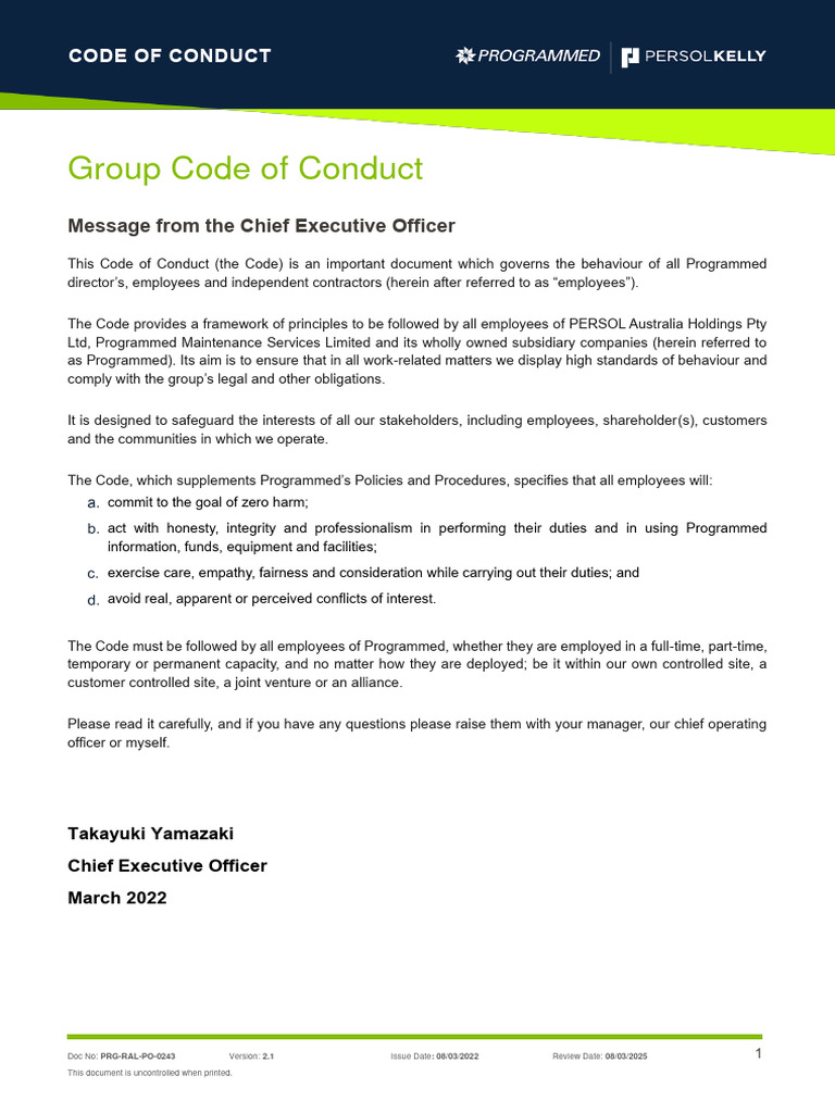 Code of Conduct | Download Free PDF | Employment | Conflict Of Interest