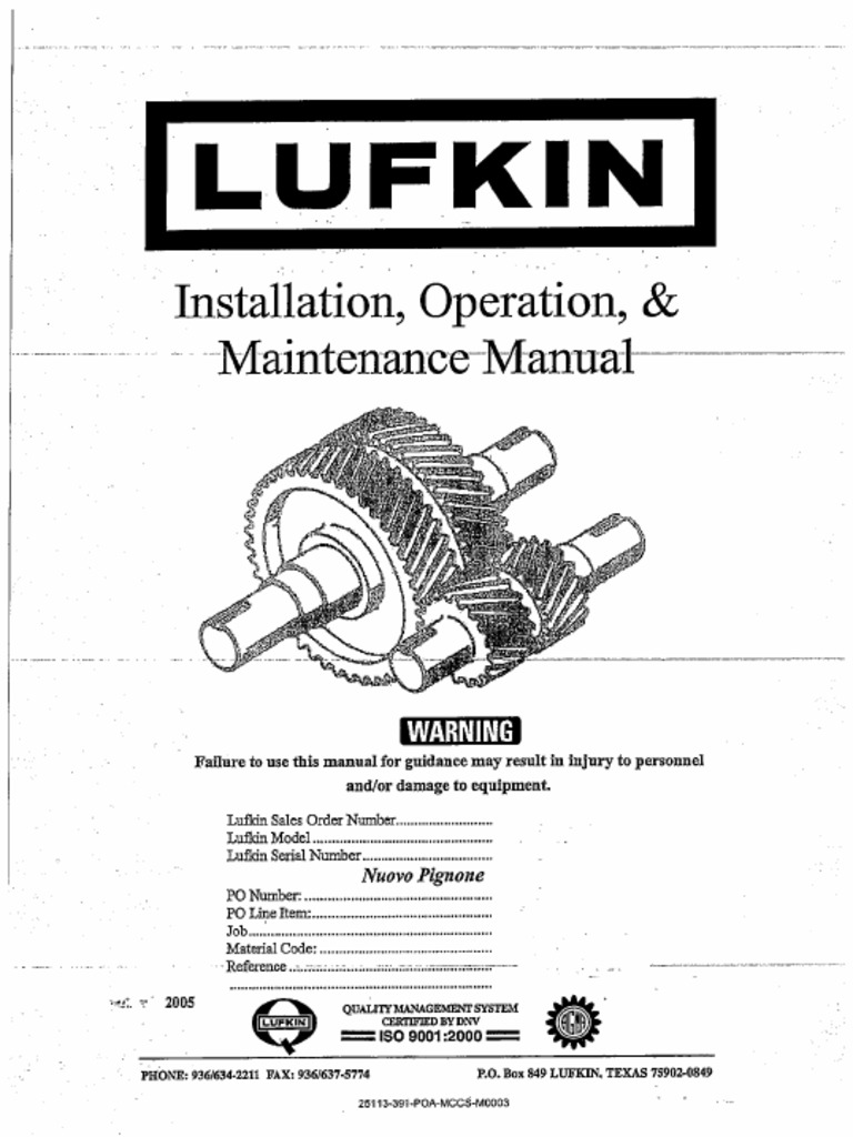 Lufkin Gear Operation & Maintenance Manual | PDF
