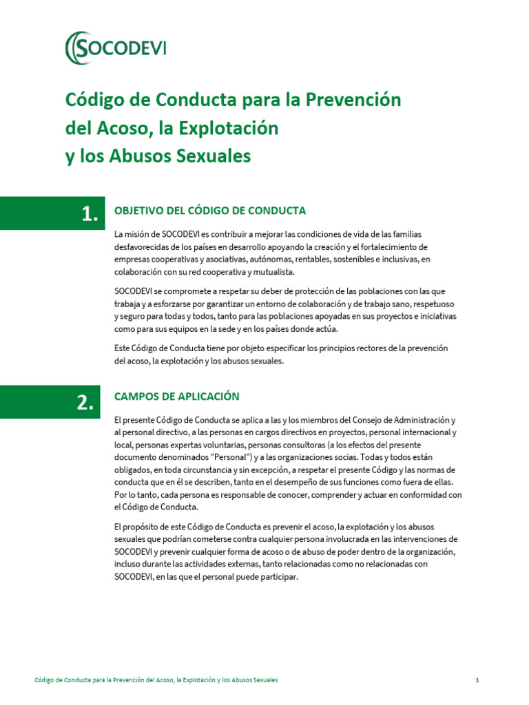 Socodevi Recursos Codigo Conducta Prevencion Acoso Explotacion Abusos Sexuales | PDF | Acoso ...