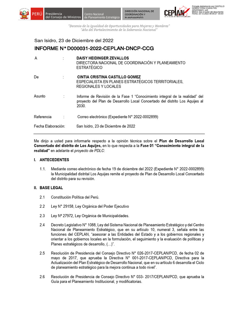 Informe N 031-2022-CEPLAN-DNCP-CCG-Los Aquijes | PDF | Planificación | Matriz (Matemáticas)