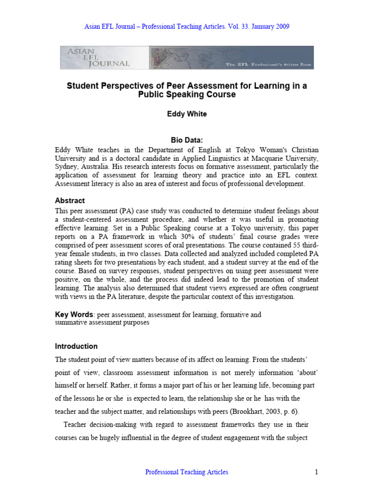 Peer Assessment in Public Speaking | PDF | Educational Assessment ...