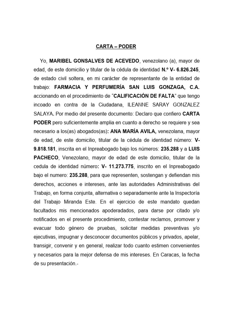 Carta Poder Laboral | PDF