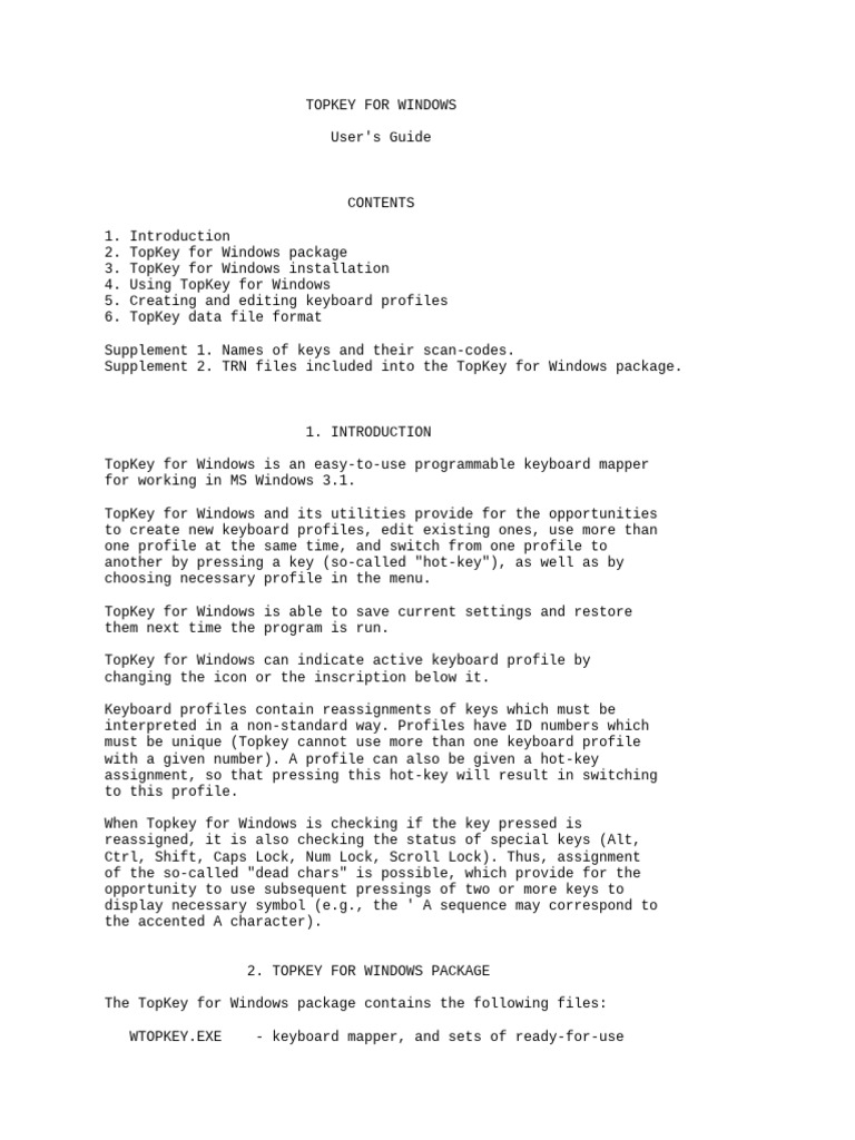 TOPKEY FOR WINDOWS User's Guide | PDF | Computer Keyboard | Ascii