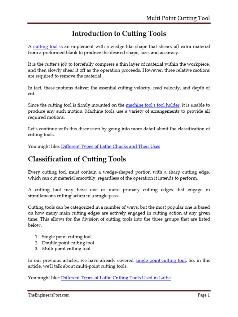 Overview of Multi Point Cutting Tools | PDF | Machining | Metalworking
