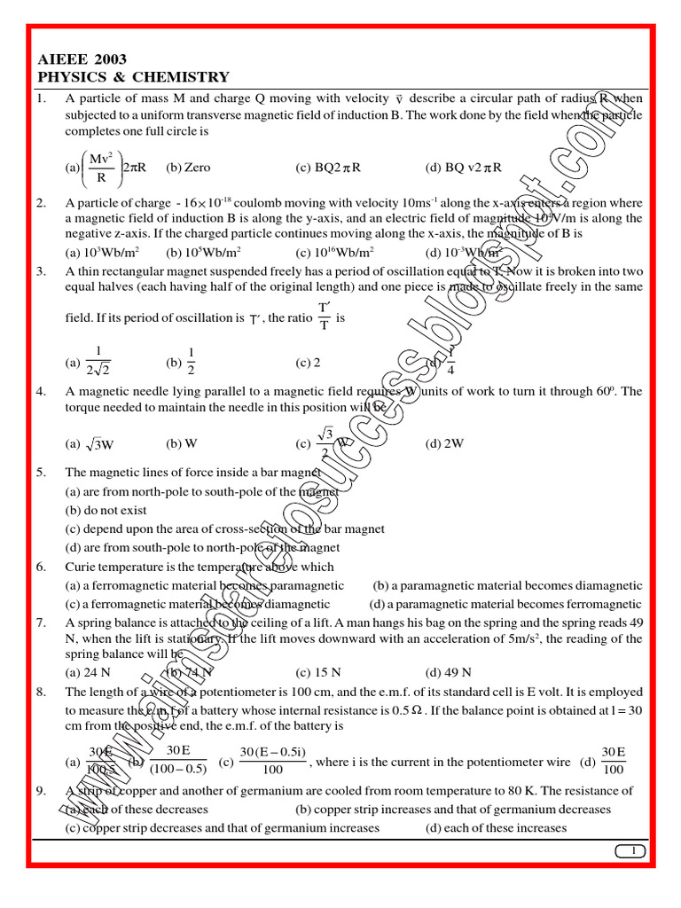 (WWW - Entrance-Exam - Net) - AIEEE Maths Sample Paper 7 | PDF | Force ...