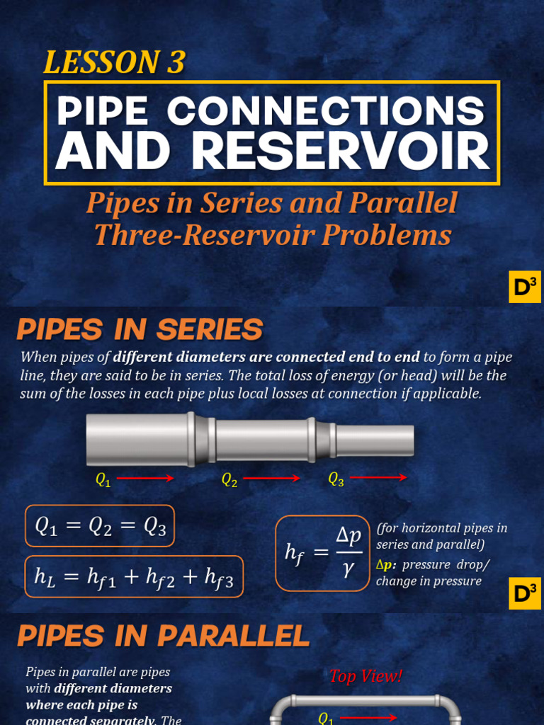 MIDTERM Lesson 3 Pipe Connections and Reservoir | PDF | Flow Measurement | Dynamics (Mechanics)
