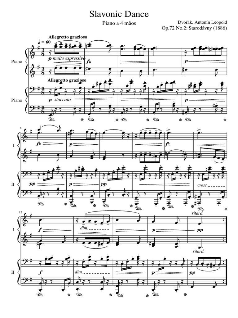 Slavonic Dance Op.72 No.2 Dvorak | PDF | Instrumental Duets | Compositions For Piano Four Hands