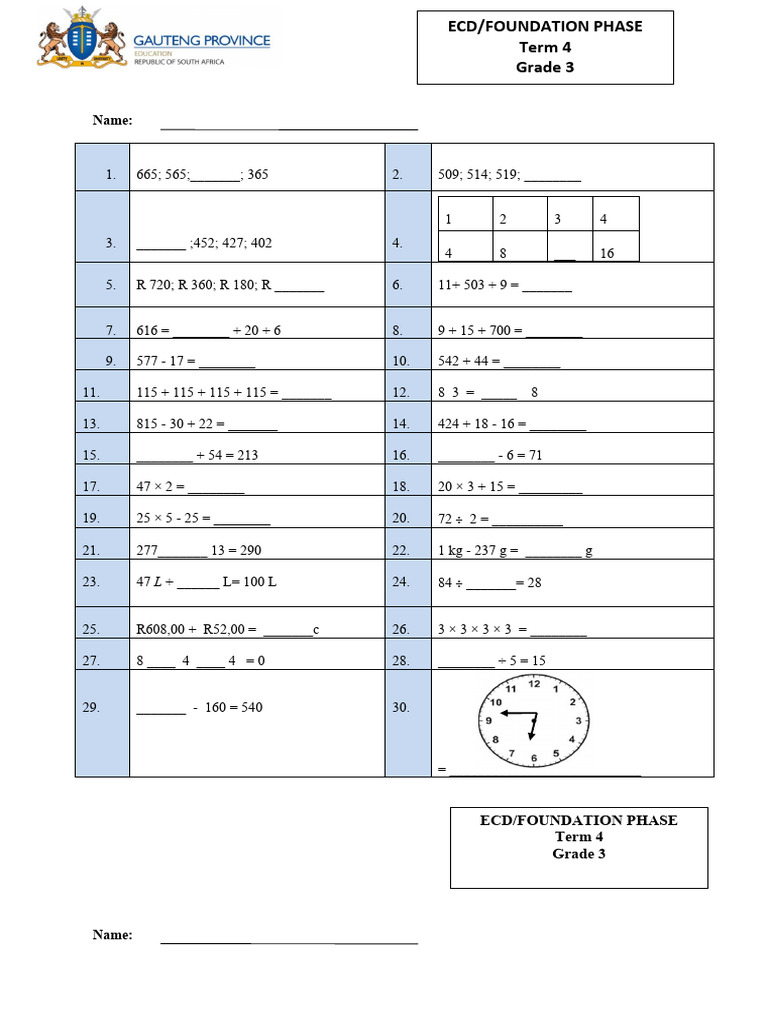 Mental Math Grade 3 Term 4 2022 | PDF