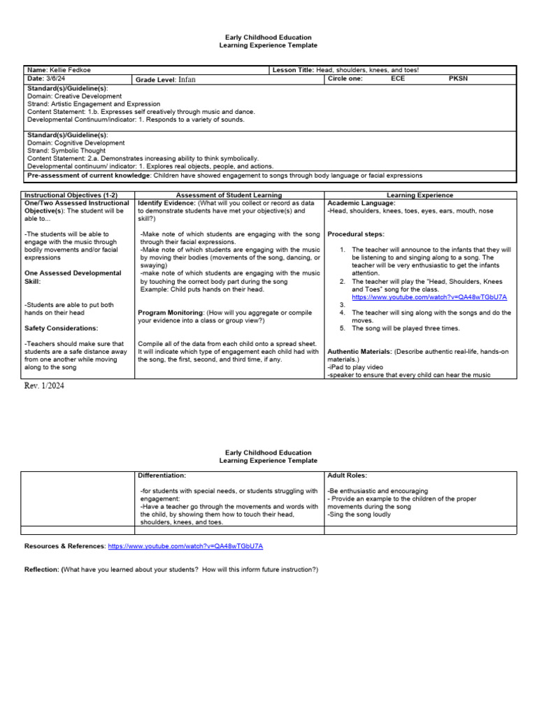 edt 317 music lesson plan-kellie fedkoe | PDF | Early Childhood ...