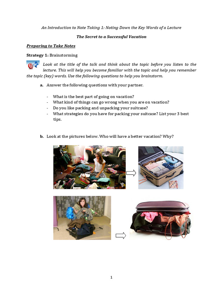 An Introduction To Note Taking 1 Task Sheet | PDF | Cognitive ...