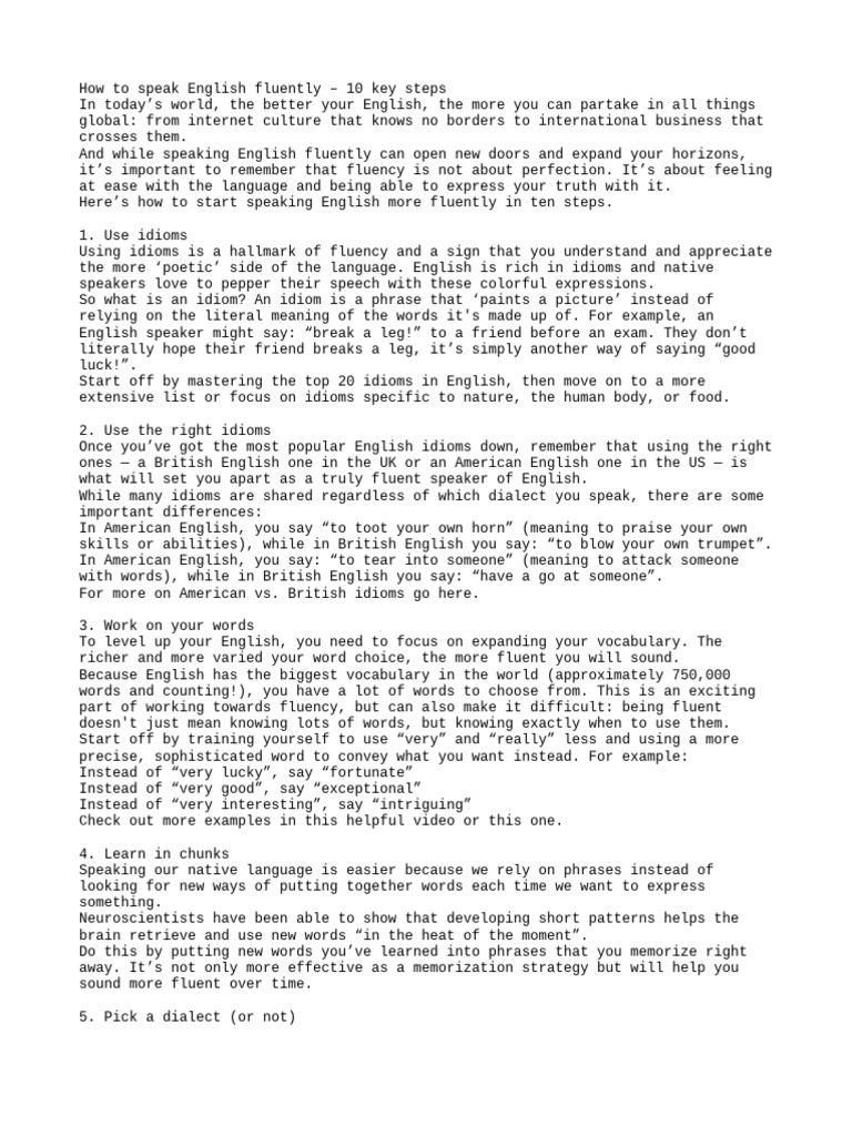 How To Speak English Fluently - 10 | PDF | Fluency | English Language