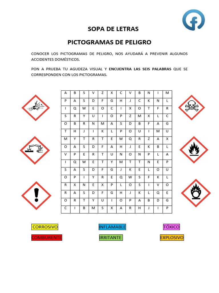 Sopa de Letras Pictogramas Peligro | PDF