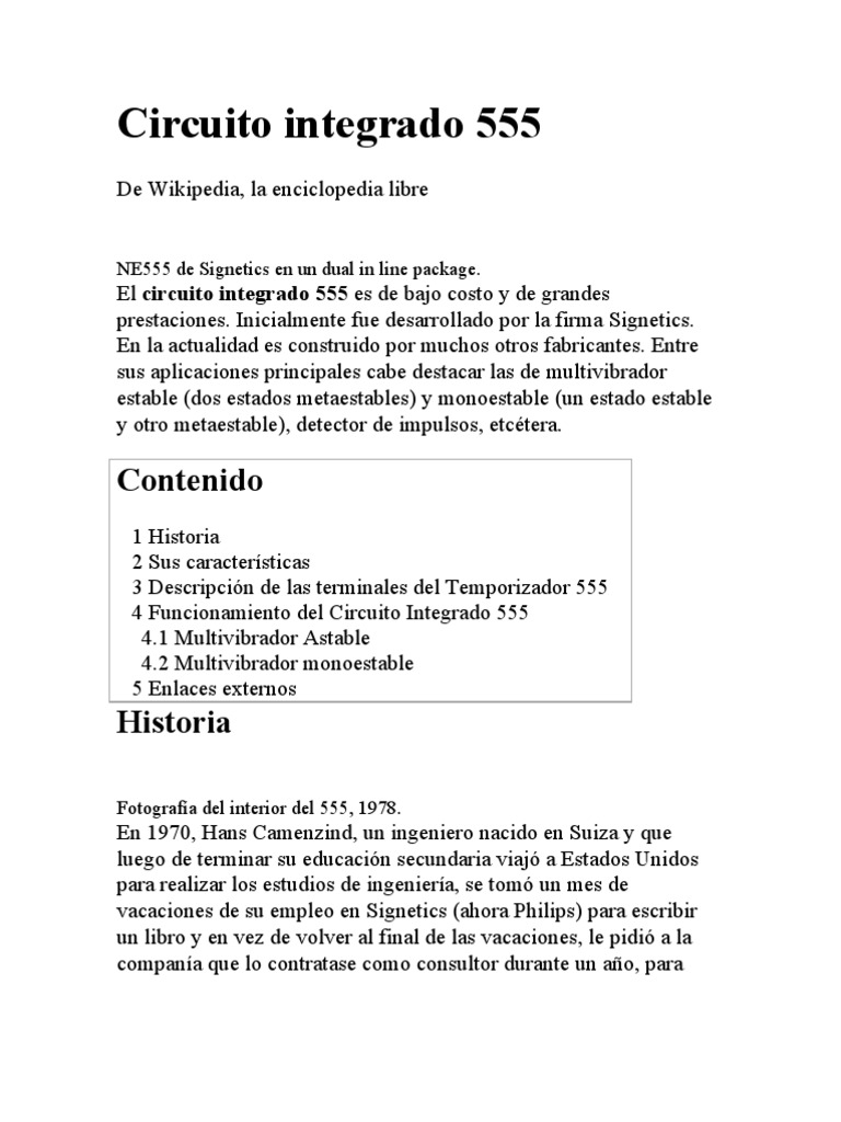 Circuito Integrado 555 | Descargar gratis PDF | Ingenieria Eléctrica | Electrónica