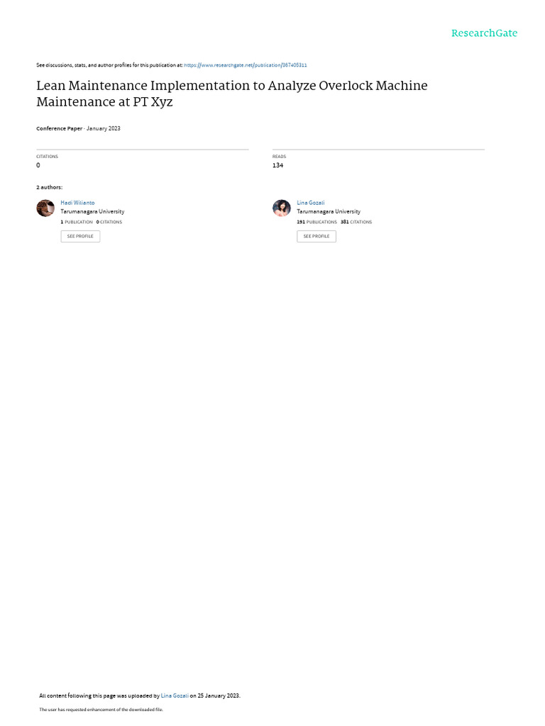 Lean Maintenance Implementation To Analyze Overlock Machine Maintenance ...