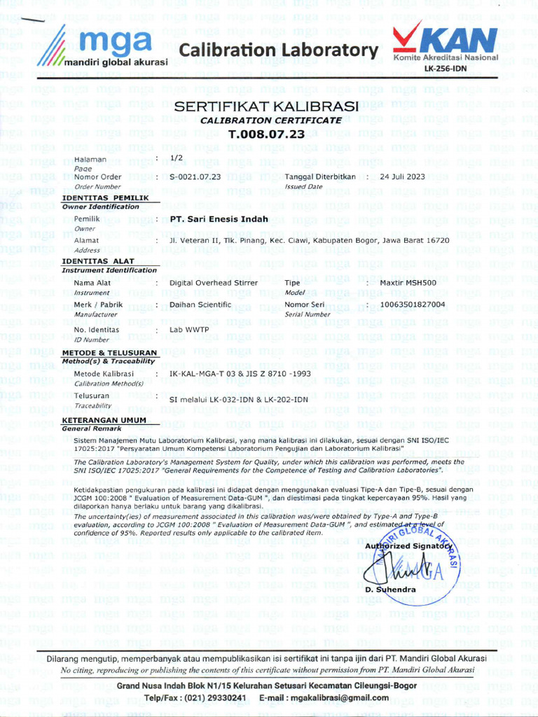 Sertifikat Kalibrasi | PDF