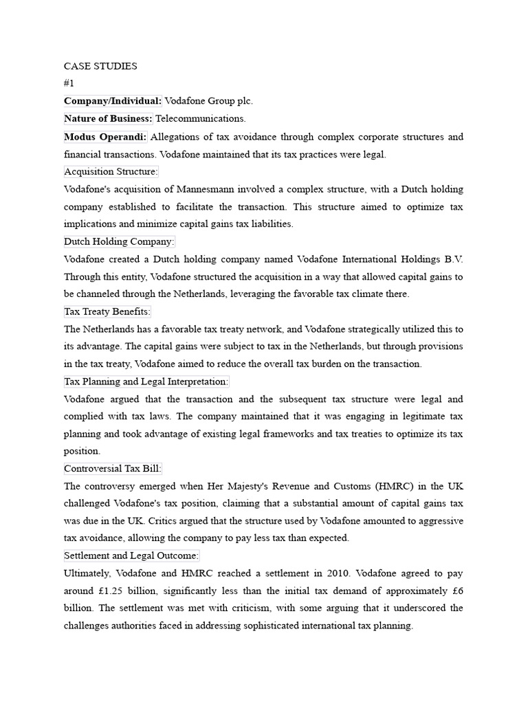 Case Studies | PDF | Taxes | Tax Avoidance