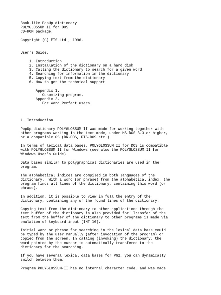 PG2_DOS POLYGLOSSUM II for DOS | PDF | Computer File | Floppy Disk