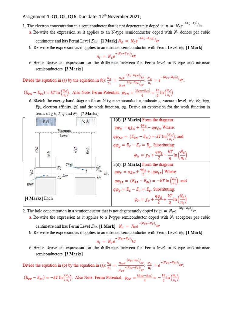 Assignment 1 Answers November 2021 | PDF | Doping (Semiconductor) | Bipolar Junction Transistor