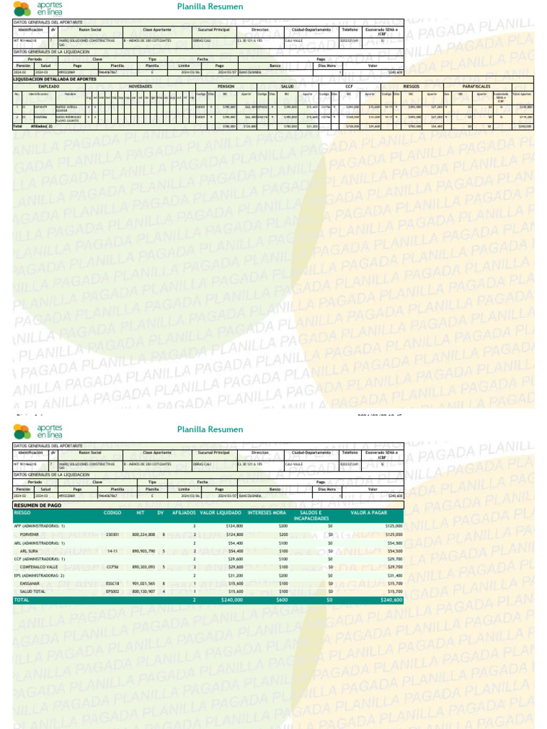 Planilla Inarq Febrero 2024 | PDF | Pensión | Beneficios para empleados