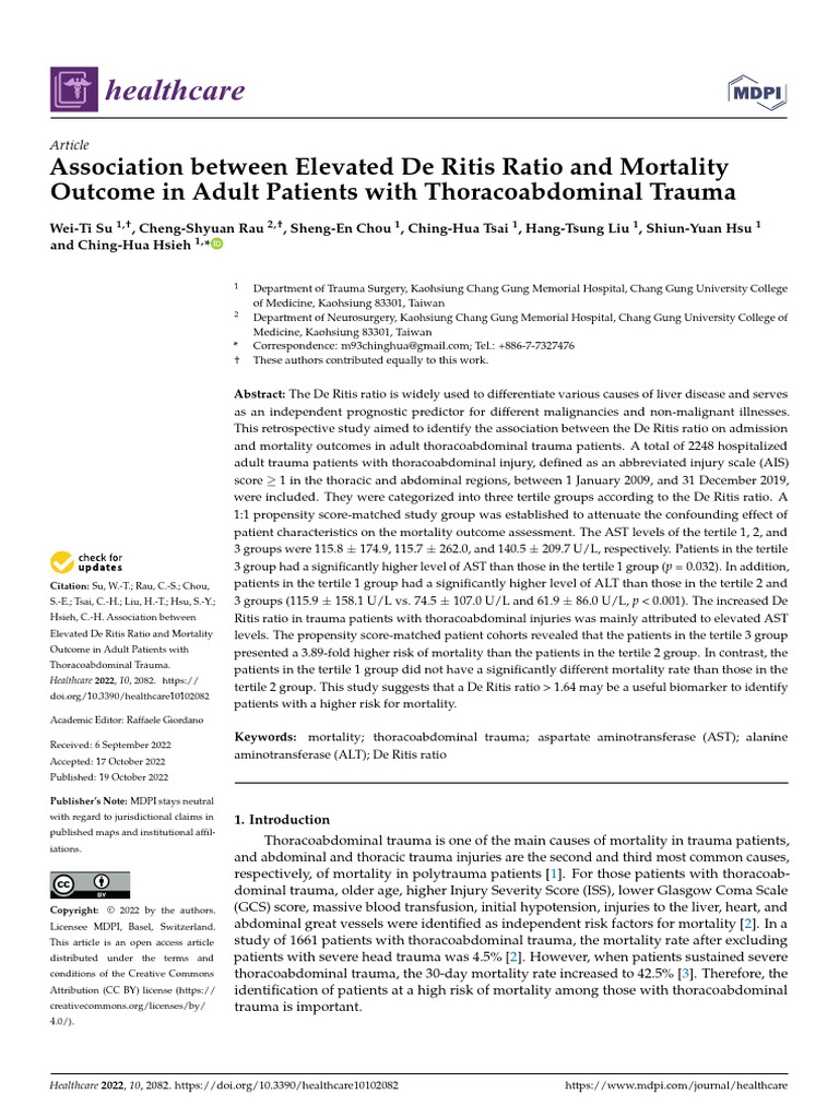 Ritis Ratio o Mortalidad | PDF | Alanine Transaminase | Medical Specialties