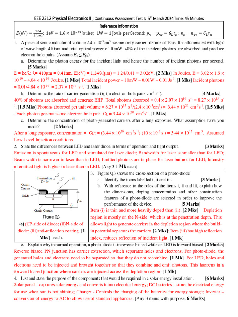 Physical Electronics II Assessment Test | PDF | Light Emitting Diode ...
