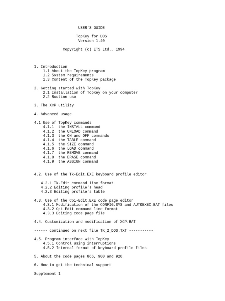 TK - 1 - DOS TopKey For DOS Version 1.40 | PDF | Dos | Keyboard Shortcut