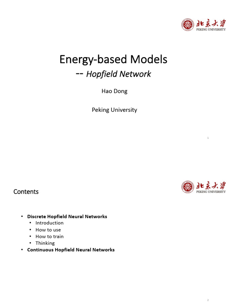Lecture 22 Energy-Based Models - Hopfield Network | PDF | Neuroscience ...