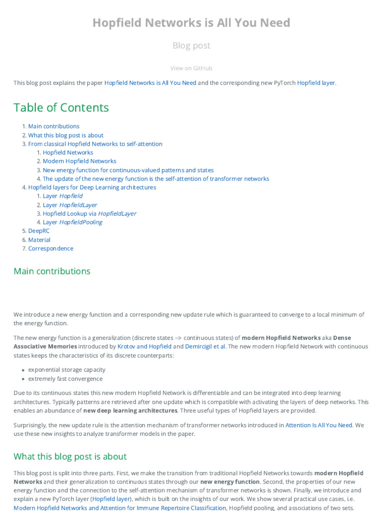 Hopfield Networks Is All You Need Hopfield Layers Pdf Artificial Neural Network Deep 