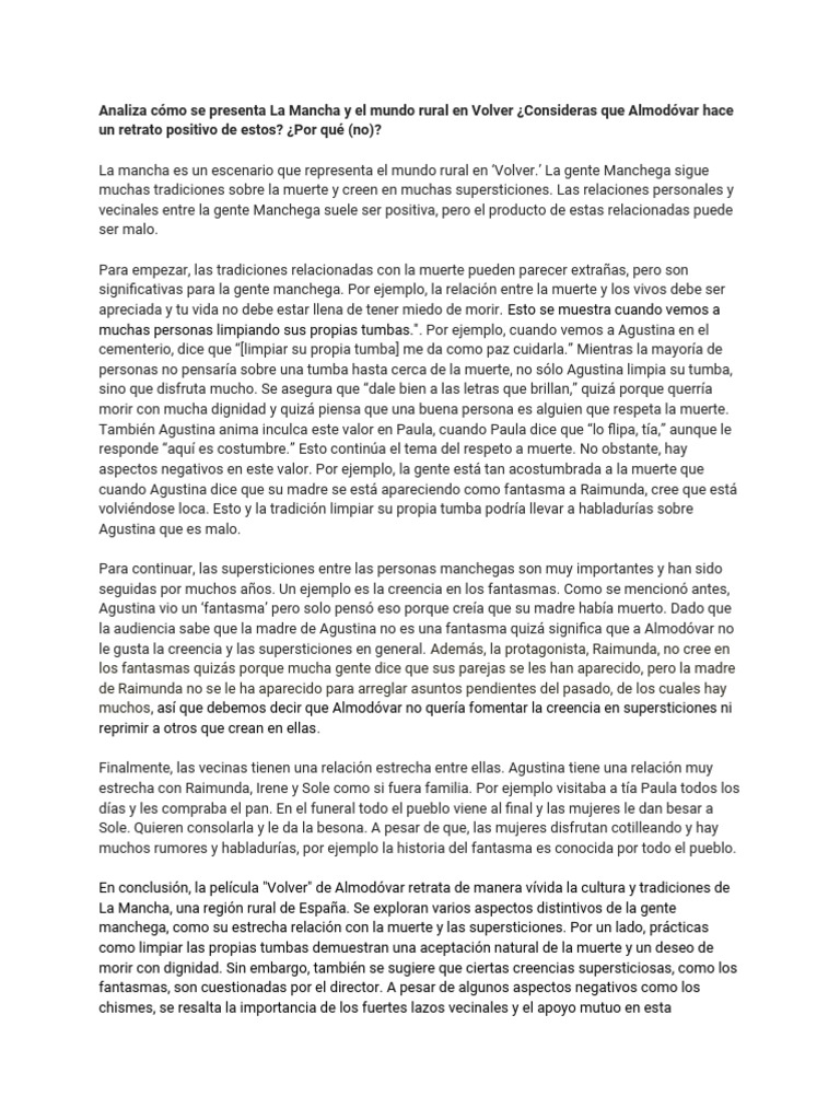 La Mancha y el mundo rural en Volver | PDF | Novela negra, policíaca y ...