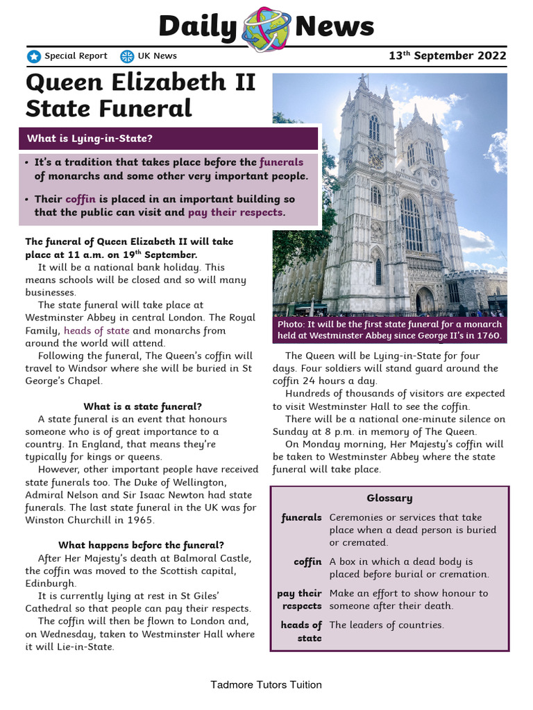 2022.09.13 - News & Reading Comprehension | PDF | Elizabeth Ii | Funeral