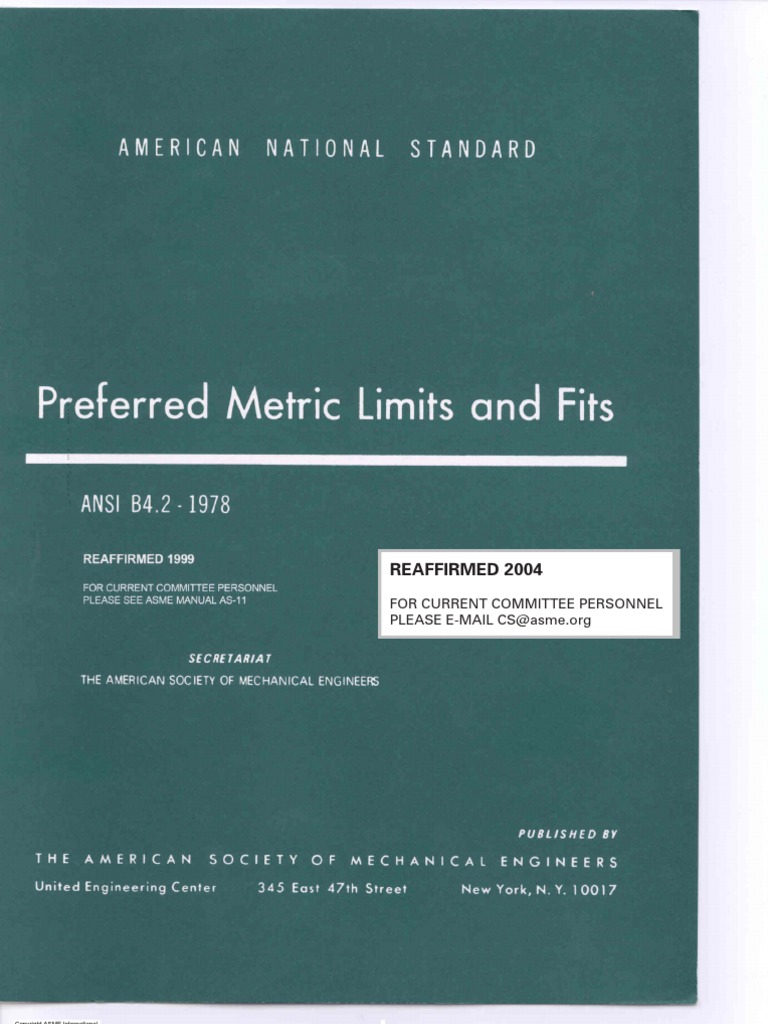 ANSI B4.2 - 1978 Preferred Metric Limits and Fits | PDF | Engineering ...