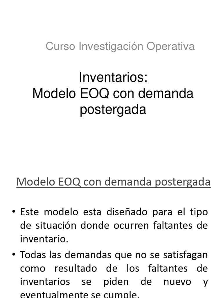 Modelo Eoq Con Demanda Postergada | PDF | Matemáticas Aplicadas