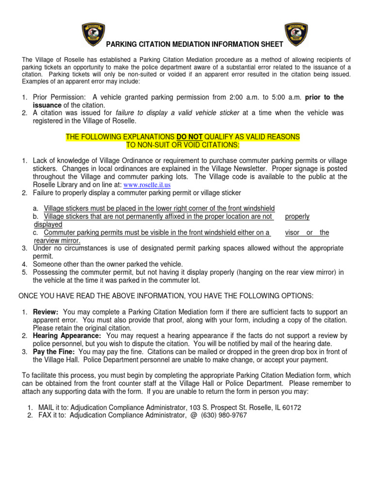 Parking Citation Mediation Forms | PDF | Adjudication | Mediation