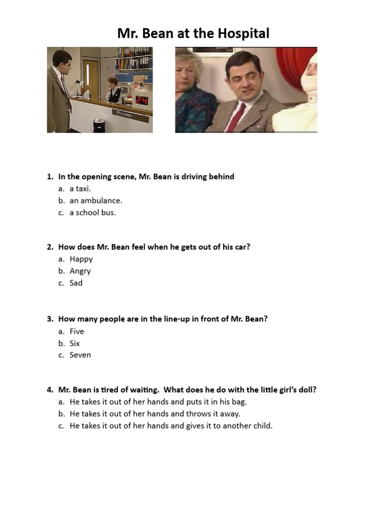 MR Bean - Hospital Worksheet | PDF