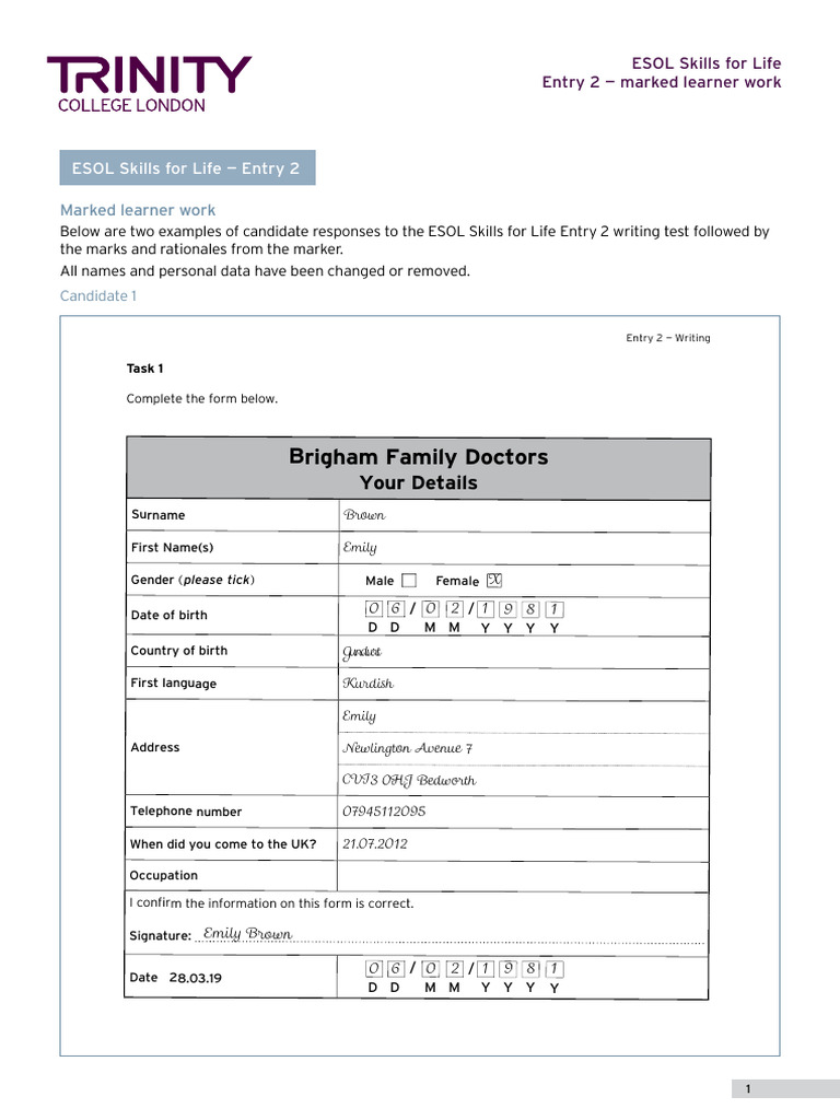 ESOL Entry 2 Writing Test Feedback | PDF | Letter Case | Grammar