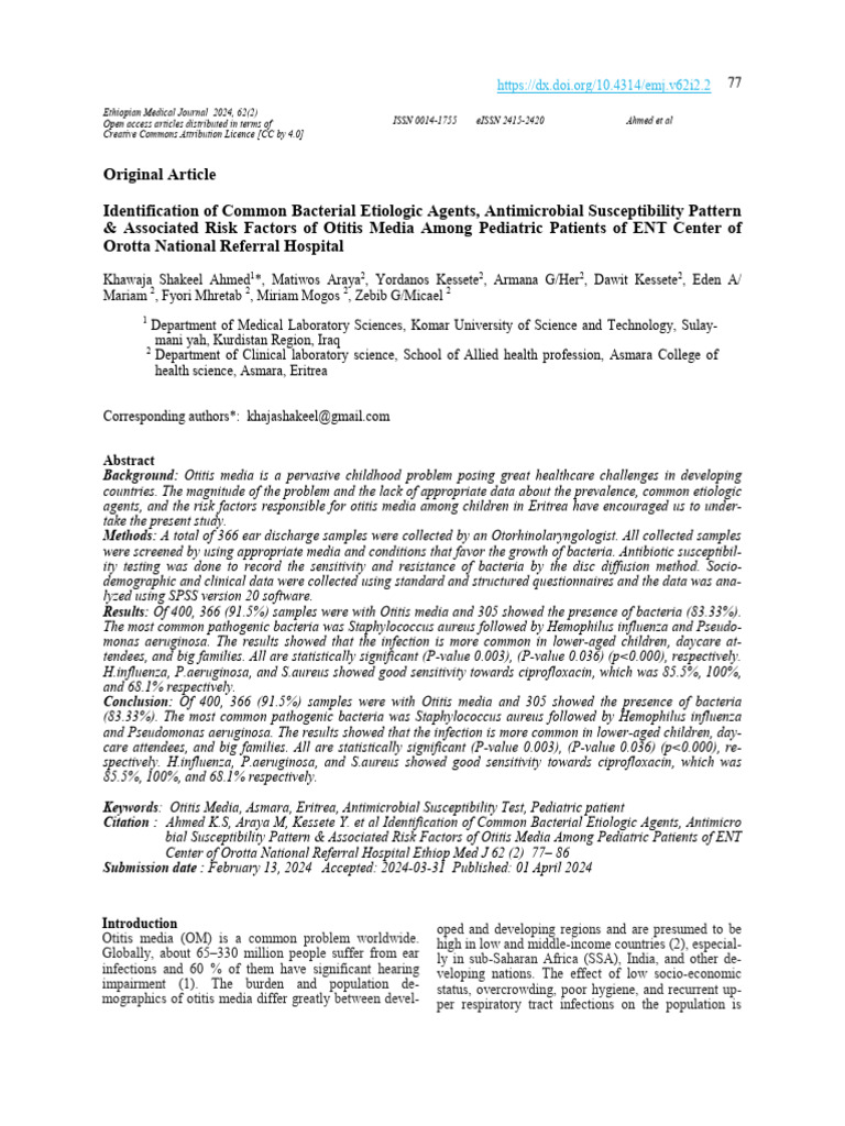 Otitis Media Paper 2024 | PDF | Antimicrobial Resistance | Pseudomonas ...