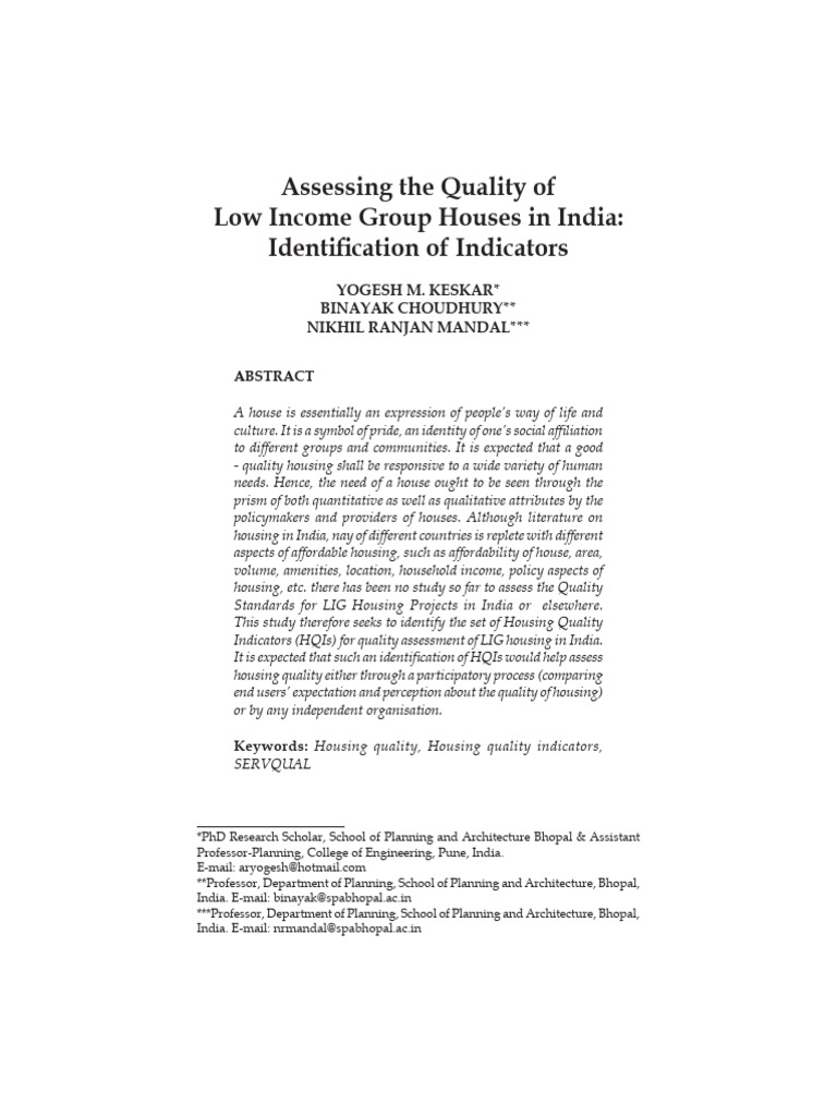 Assessing The Quality of Low Income Group Houses in India ...