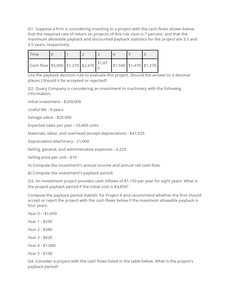 Payback Period Questions | PDF | Depreciation | Investing