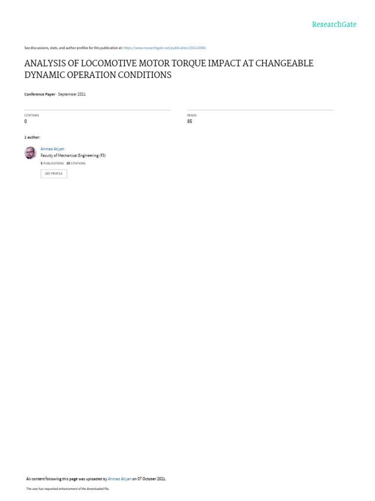 Analysis of Locomotive Motor Torque Impact at Changeable Dynamic ...
