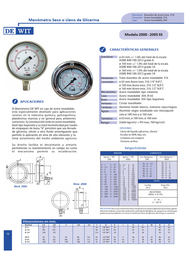 Manometro_Dewit_Modelo_2000_-_2005_SS | PDF | Sustancias químicas | Ciencias fisicas