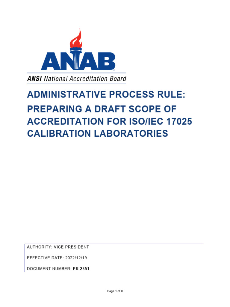 PR 2351 Preparing A Draft Scope For ISO - IEC 17025 Calibration Labs ...