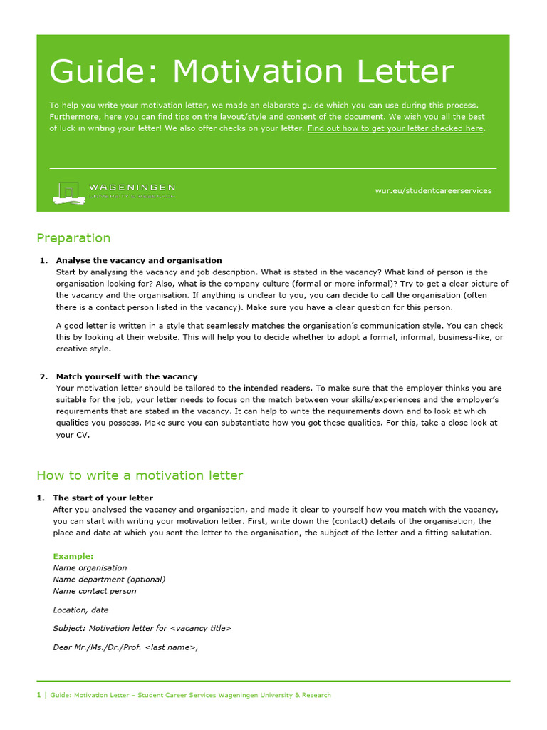 Motivation Letter - Guide and Tips Dec 2022 | PDF | Page Layout ...