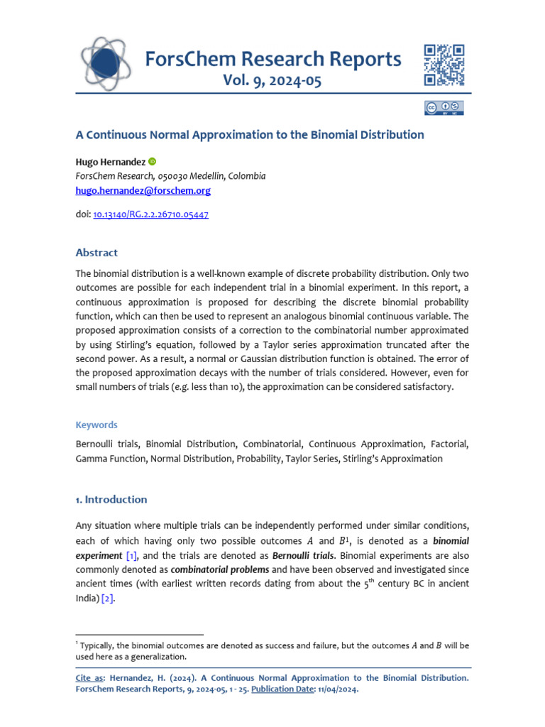 A Continuous Normal Approximation To The Binomial Distribution | PDF ...