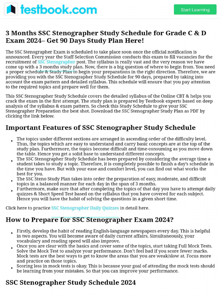 3 Months SSC Stenographer Study Schedule For Grade C & D Exam 2024 ...