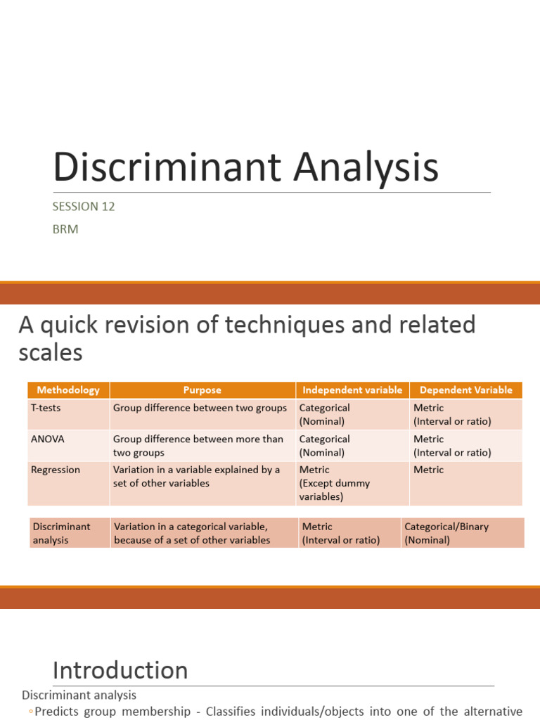 Discriminant Analysis Techniques Overview | PDF | Categorical Variable ...